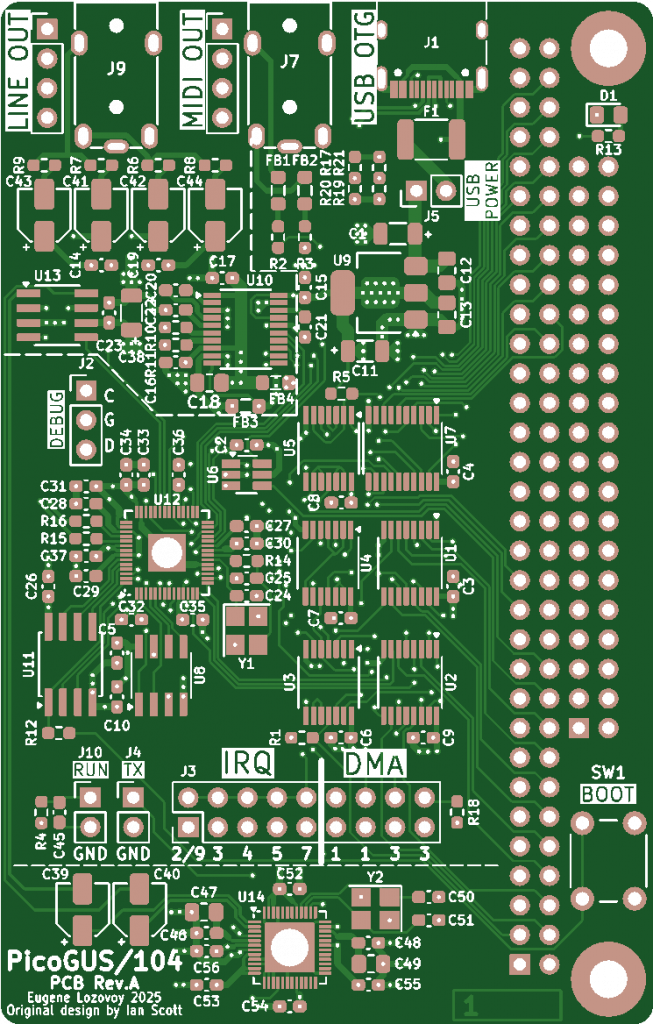 Печатная плата PicoGUS/104 #677(1335) (зелёная маска) — CHIPkin